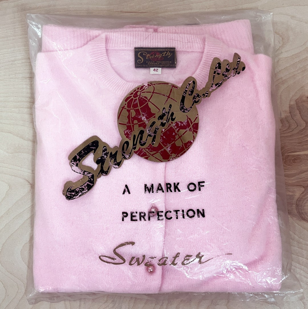 Pink Angora Wool Cardigan Sweater NOS Strength Co LTD/ 1960s Era in ...