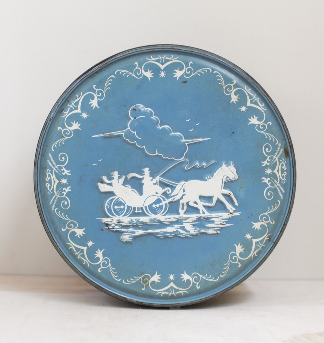 Vintage Shirley Jean Fruit Cake Tin/ Wedgwood Blue and White Container ...