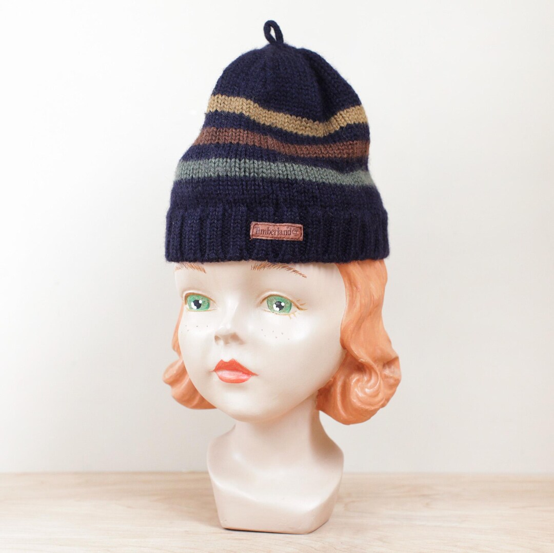 Vintage Timberland Knit Skull Hat/ Classic Striped 100% Wool Beanie ...