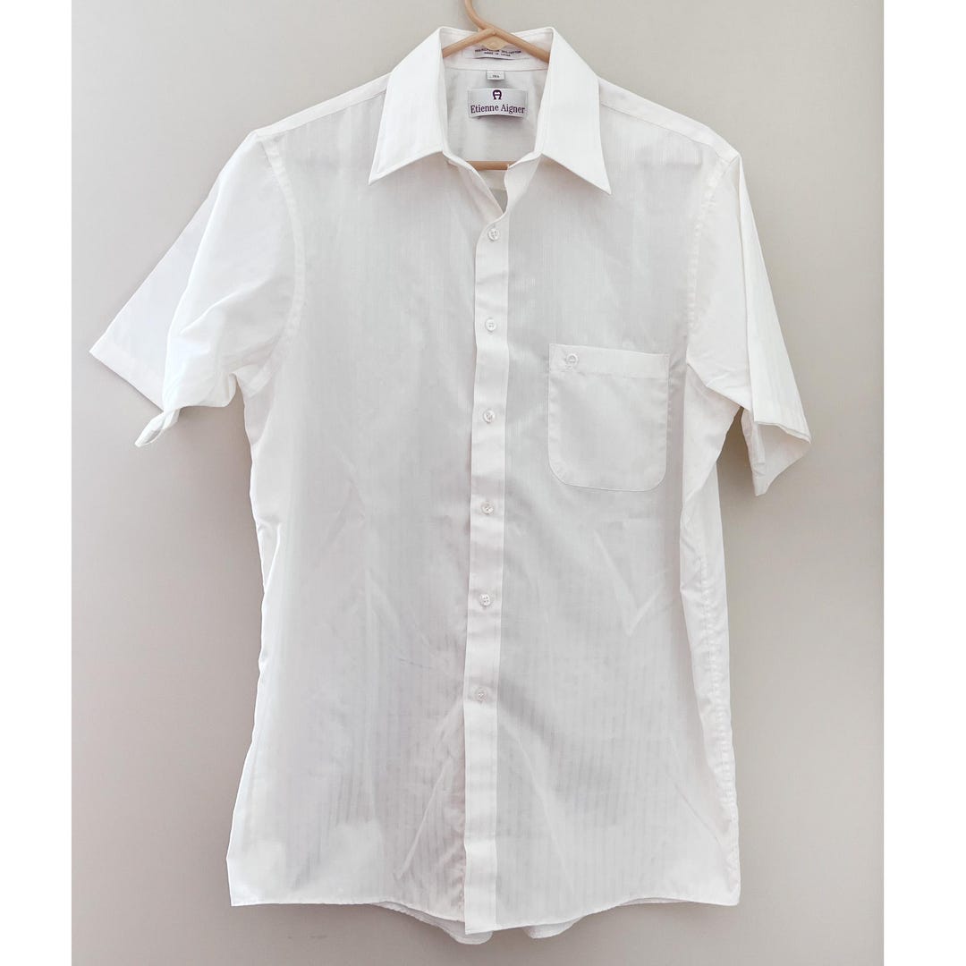 Etienne Aigner Men's Collared Short Sleeve Shirt/ 70s Era Slim Fit ...