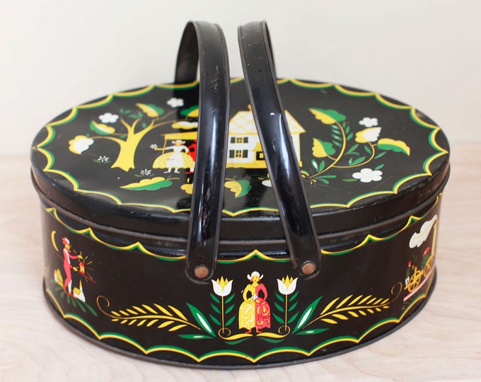 Scandinavian Style Picnic Tin/ Large Decorative Storage Tin Basket W ...