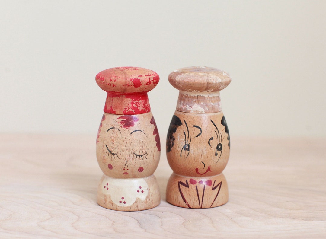 Mr. & Mrs. Salty and Peppy Wood Shakers/ Chef Hat Salt and - Etsy