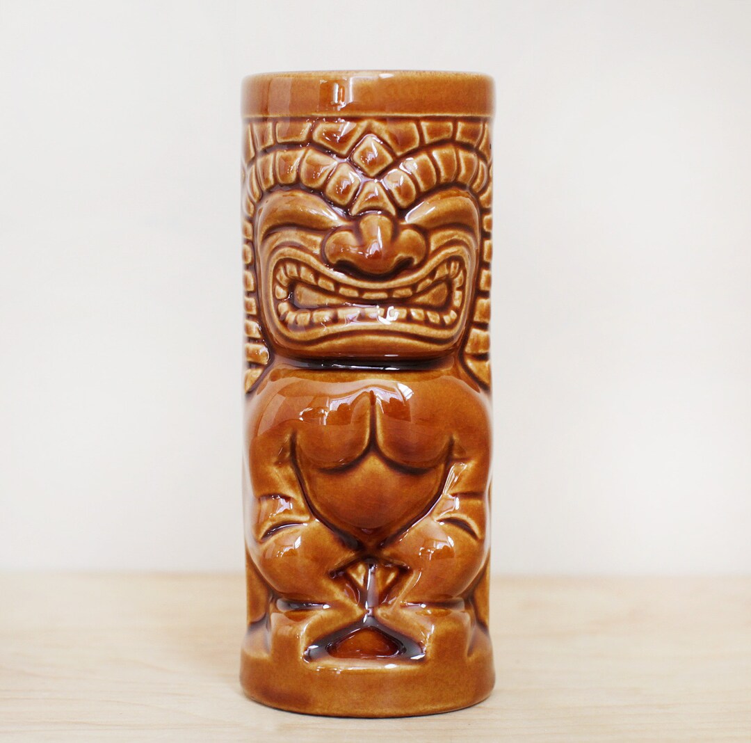 Orchids of Hawaii Tiki Mug R-71 / Grinning Ceramic Tumbler W Groovy Face/ Tall Slim Shape Make ...