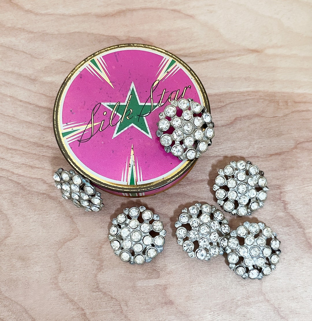 Set of 6 Rhinestone Shank Buttons/ Pretty Vintage Round Rhinestone ...