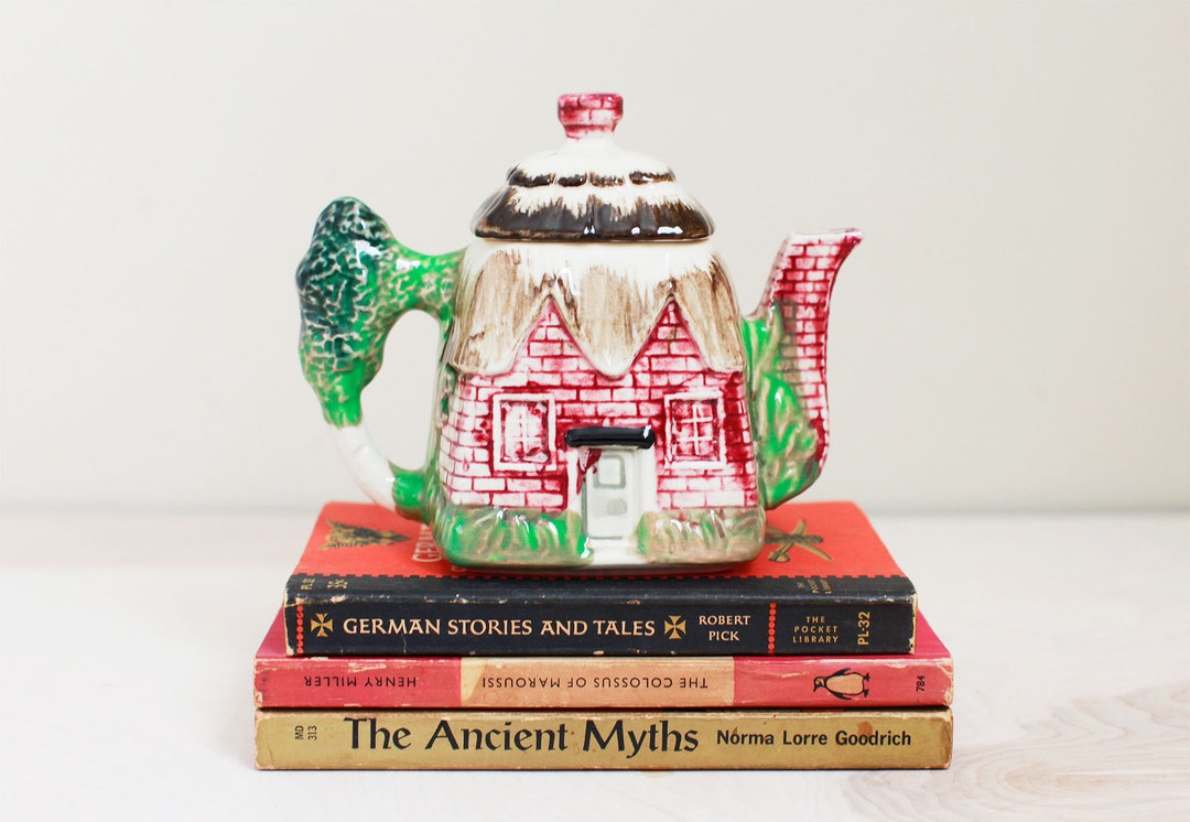 Cute Tiny Cottage Shaped Teapot/ Charming Hand Painted Single Serve ...