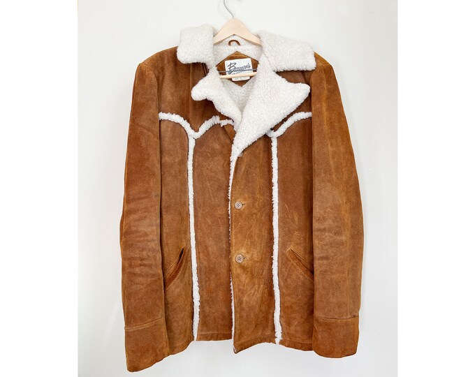Berman's Men's Shearling & Suede Leather Jacket Size 46L/ Beautiful ...