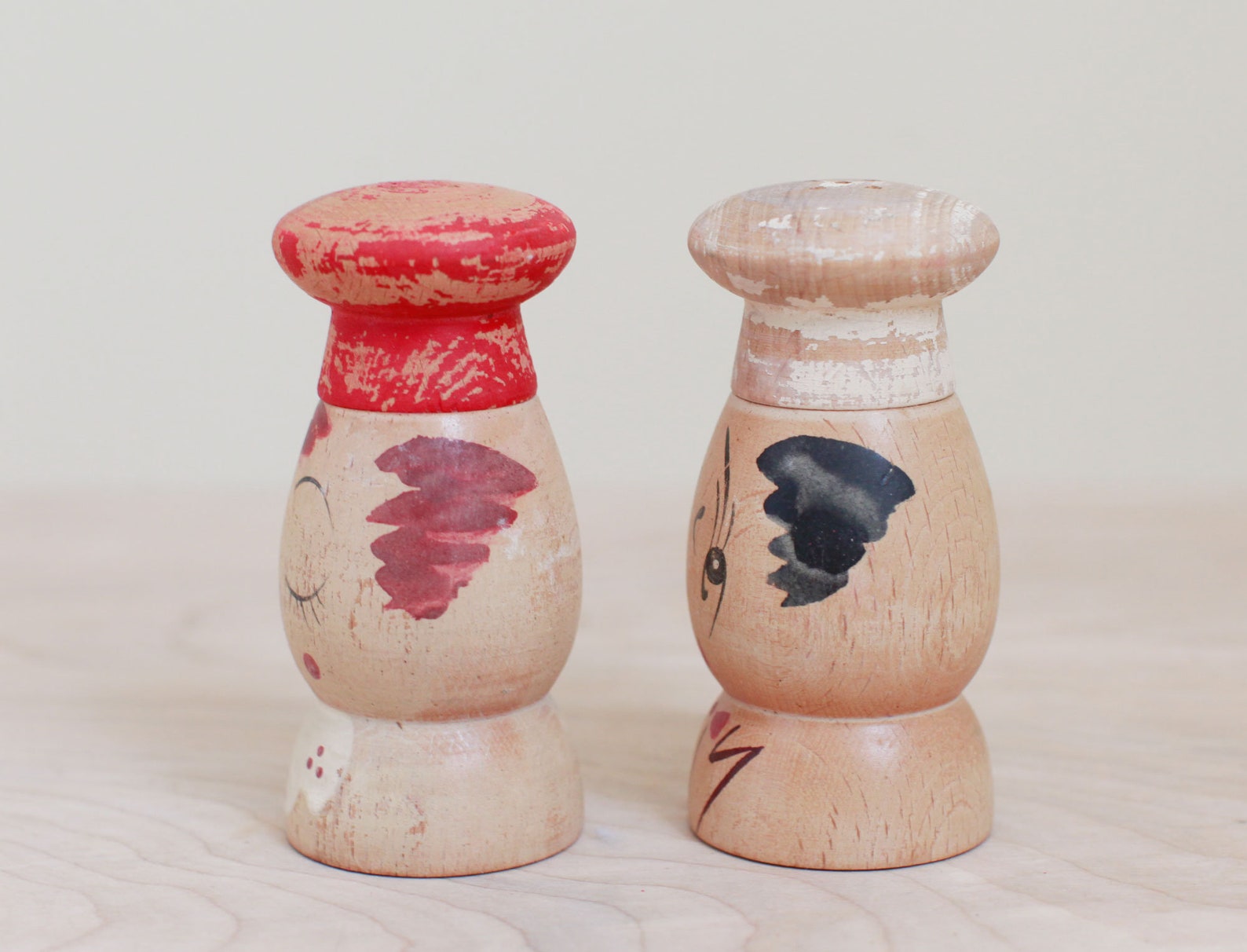 Mr. & Mrs. Salty and Peppy Wood Shakers/ Chef Hat Salt and - Etsy
