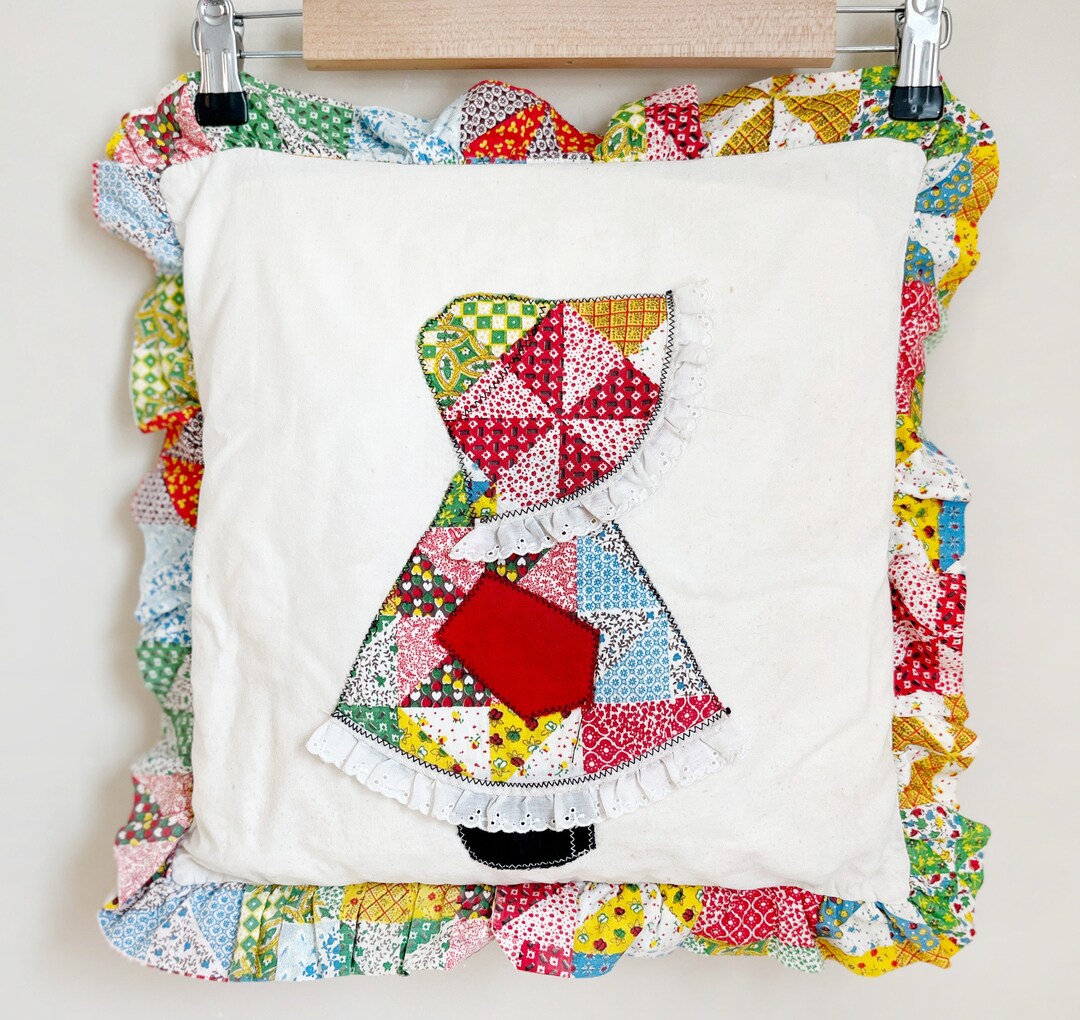 Patchwork Prairie Girl Pillow W a Holly Hobbie Style Design/ Great Mix ...