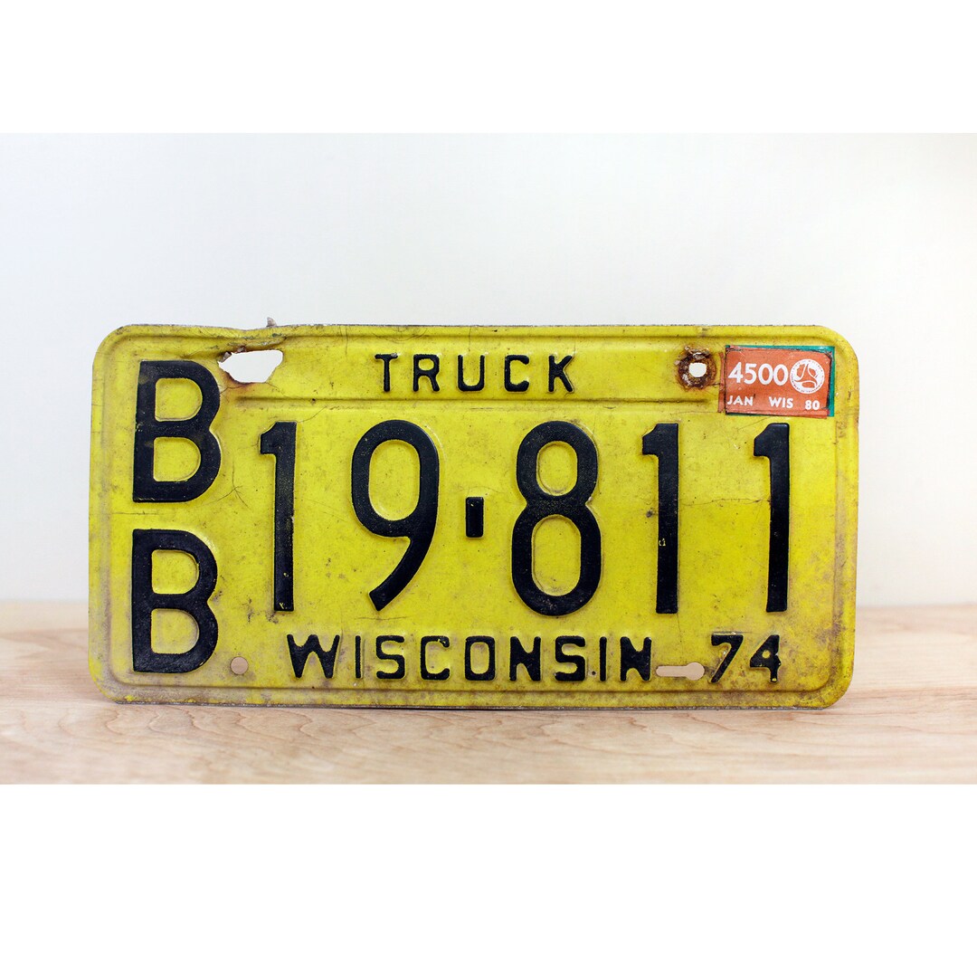 1974 Wisconsin Truck License Plate/ Full Metal Plate Yellow Dated 74 W ...