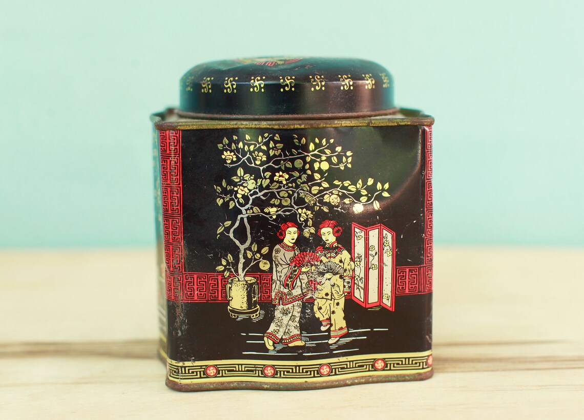 Chinese Tea Tin Container With Beautiful Colors & Design/ | Etsy