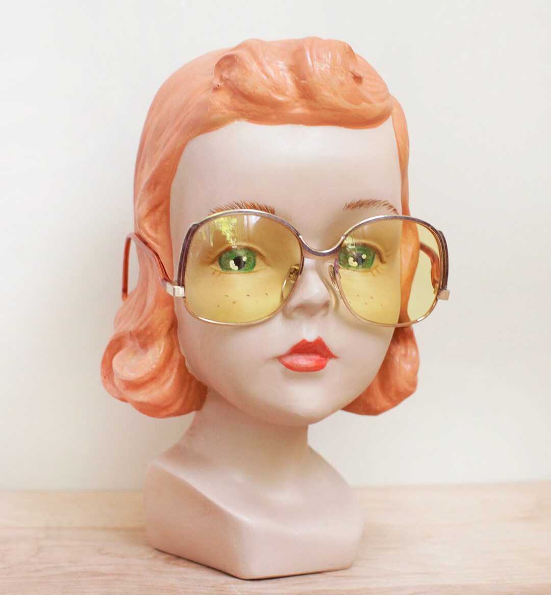 70s TURA Yellow Big Lens Sunglasses/ Groovyaviator Style Curved Arm ...