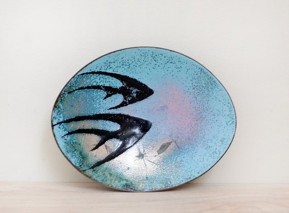 MCM Enamel Copper Dish W Atomic Fish Design /beautiful Aqua - Etsy