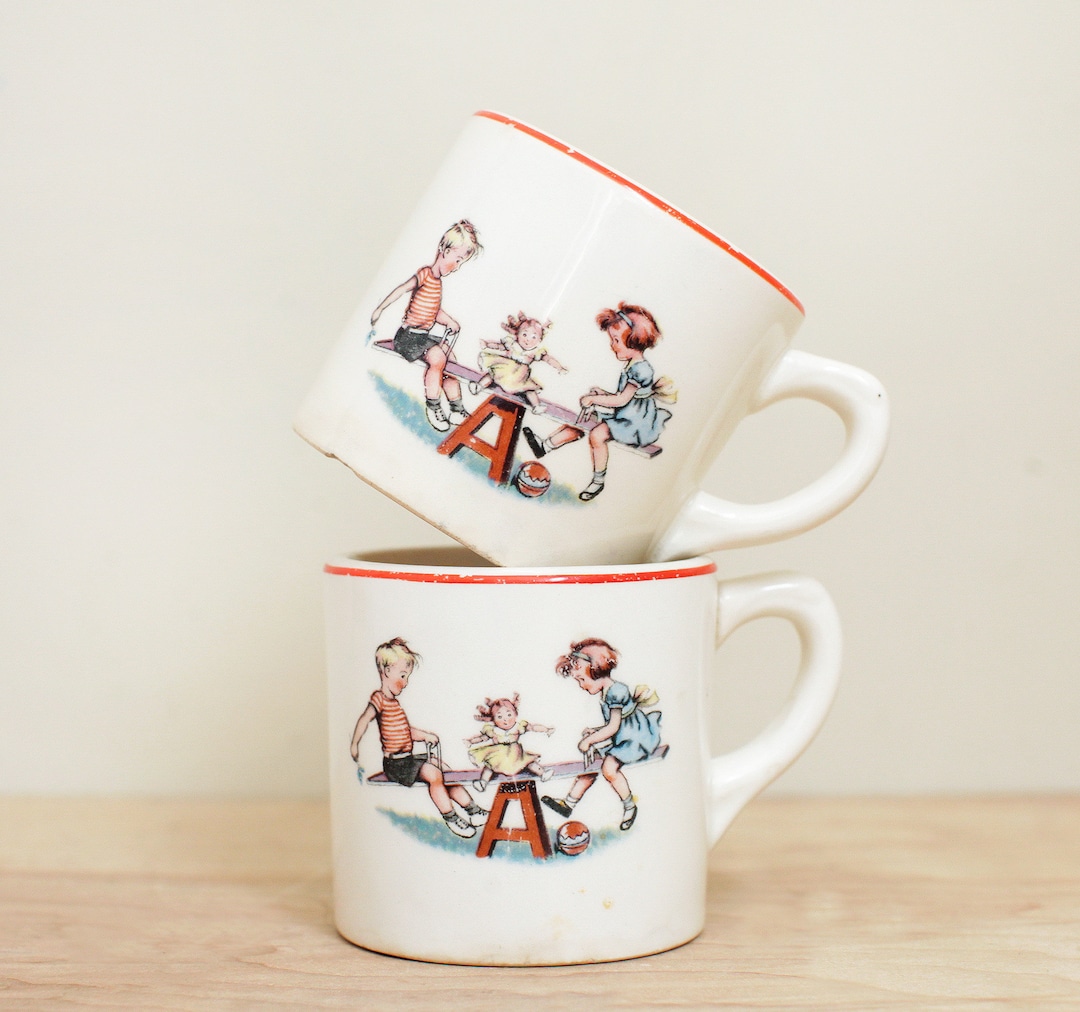Set of Two 50's Child's Cups/ Cute Vintage Advertising Mugs for ...