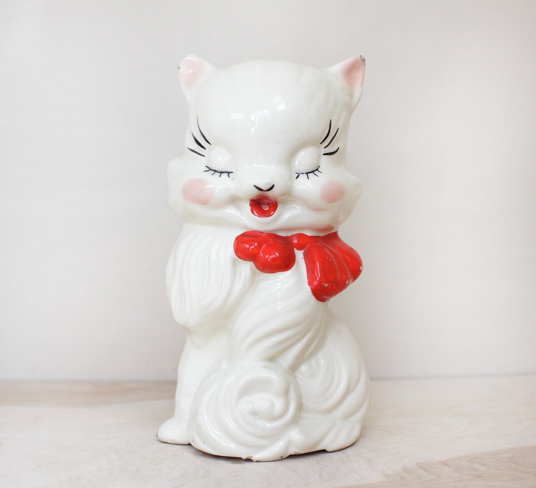 Kitschy Cute Cat Bank/ Rare Mid Century Large Ceramic Kitty Cat Piggy ...