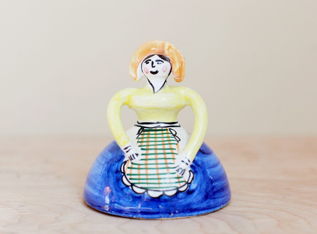 Pretty Spanish Lady Bell/ Hand Painted Ceramic Figure/ Mid Century Ring ...