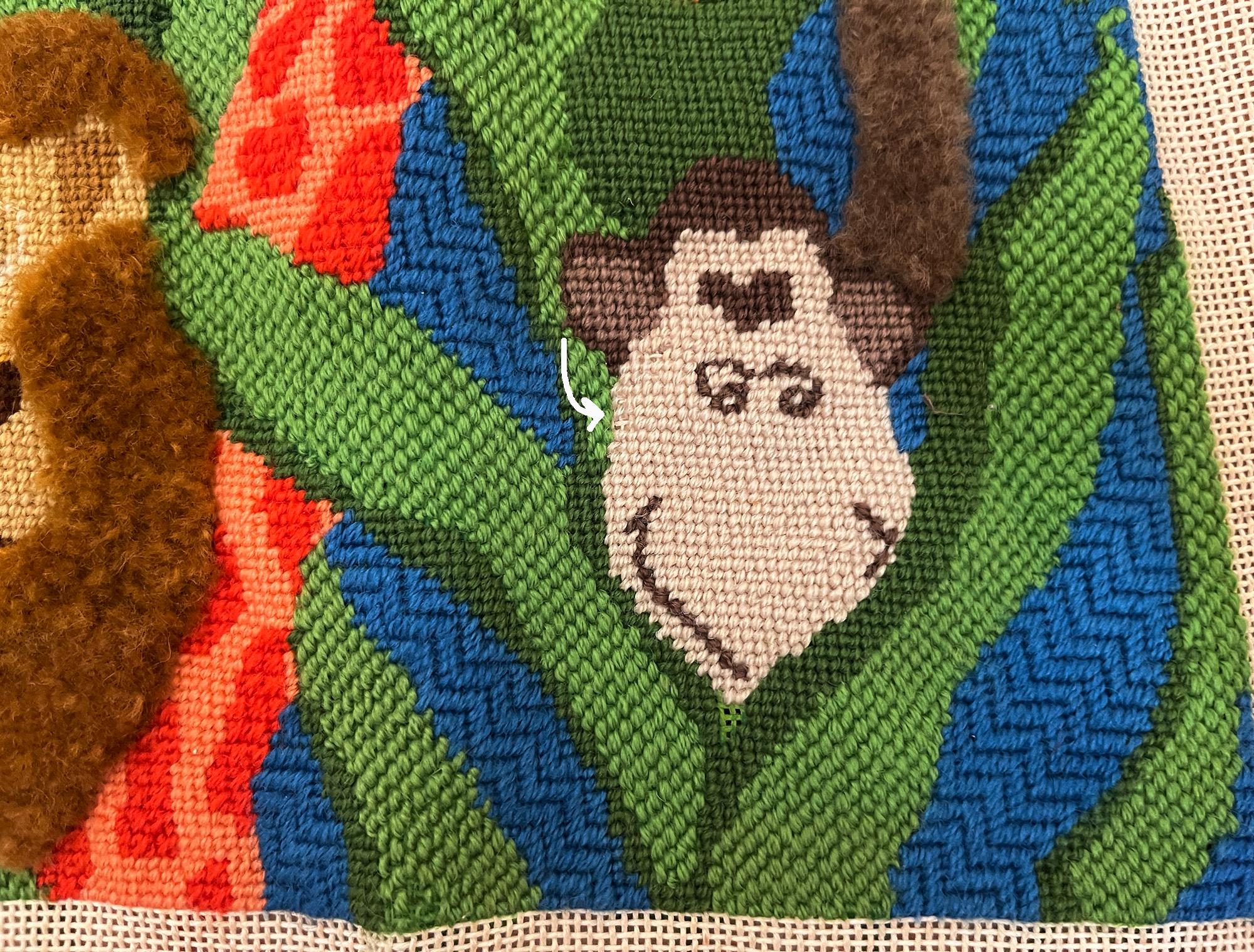 Vintage Jungle Animal Needlepoint Art/ Groovy 70s Unframed Kitschy ...