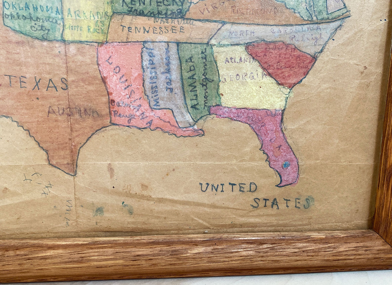 Hand Drawn & Colored US Map Dated 1925/ Wonderful Primitive - Etsy
