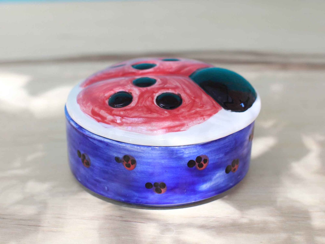 Ladybug Ceramic Trinket Box/cute Little Handmade Covered Container ...