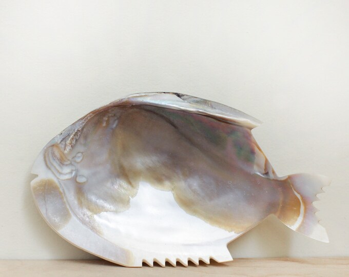 Fish Shaped Abalone Shell Dish/ Beautiful & Unique Hand Carved Japanese ...