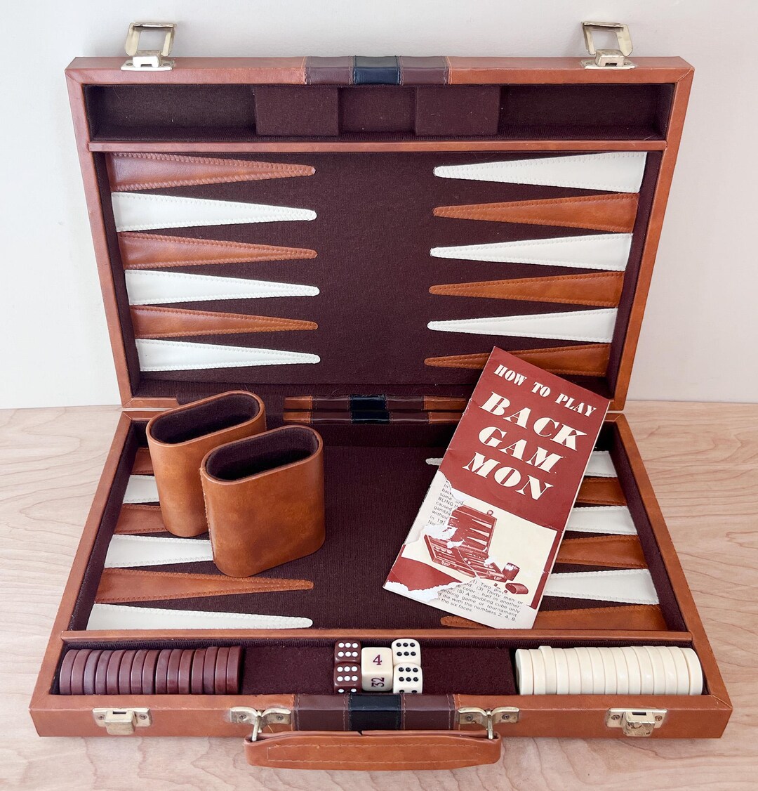 Large 70s Backgammon Deluxe Set/ Nice Mid Mod 70s Briefcase/ Complete W ...