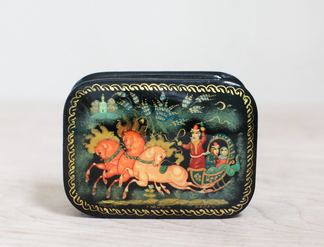 Tiny Russian Hand Painted & Signed Lacquered Wood Box/ Beautiful ...
