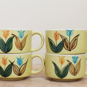 Set of 4 Stoneware Tulip Stacking Soup Mugs/ Cute Hand Painted ...