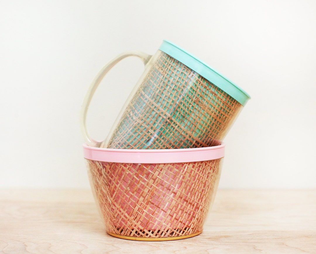 Raffia Ware Melamine Tall Mug & Bowl Set/ Fun 70s Vintage Plastic ...
