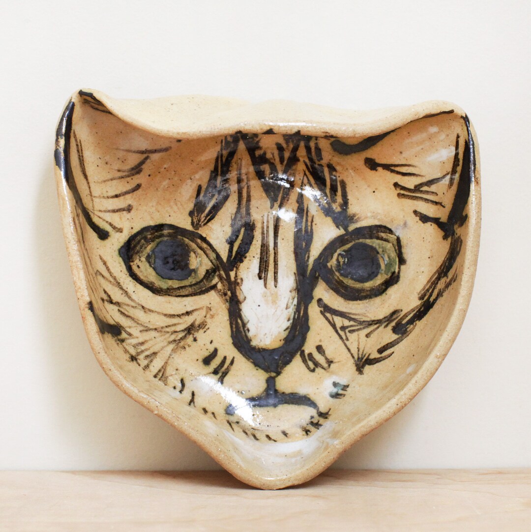 Mid Century Cat Shaped Dish/ Unusual Hand Thrown & Painted Cat Head ...