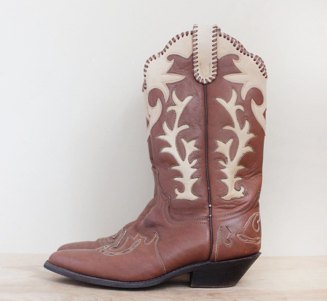 Acme Inlay Tooled Leather Cowboy Boots/ Unisex Style Women's 9.5 D or ...