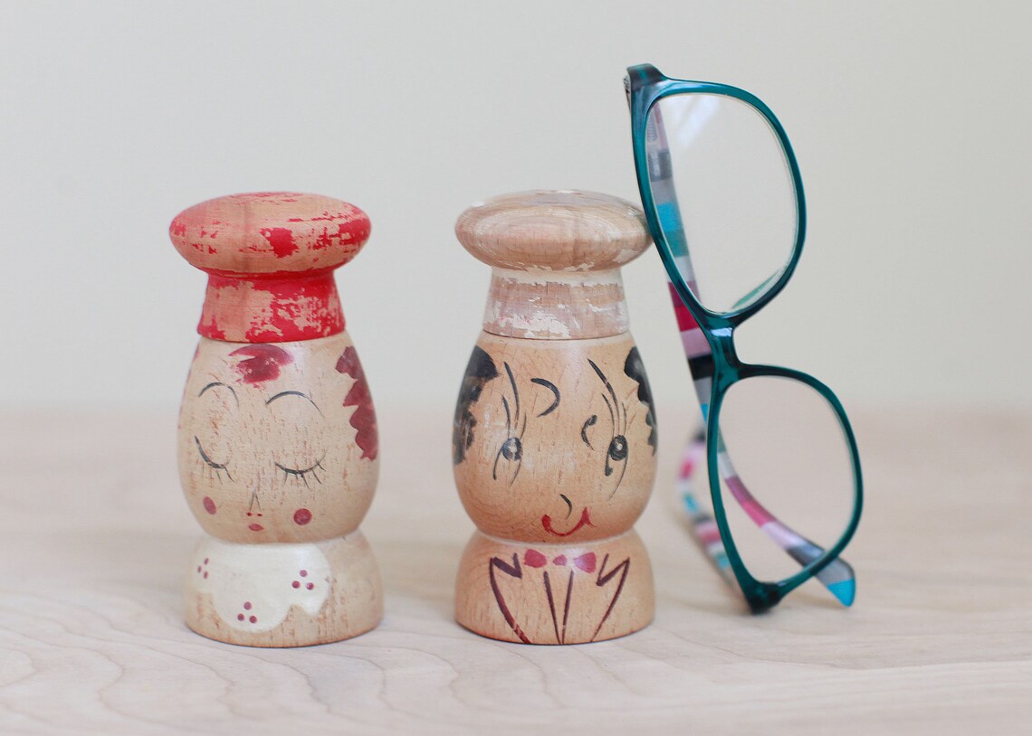 Mr. & Mrs. Salty and Peppy Wood Shakers/ Chef Hat Salt and - Etsy