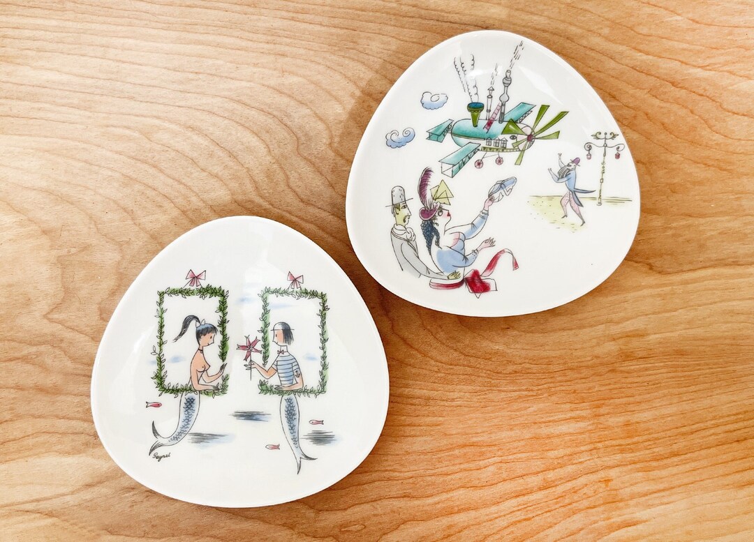 Set of 2 Rosenthal Triangle Trinket Dishes W Art by Raymond Peynet ...