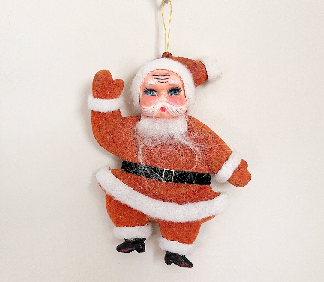 Rare Flocked Santa Claus Hanging Ornament or Wall Decor/ Kitschy Fun ...