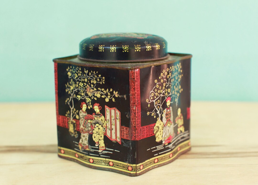 Chinese Tea Tin Container With Beautiful Colors & Design/ - Etsy
