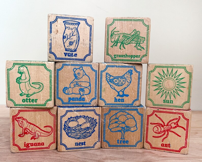Vintage Alphabet Blocks / Cute Incomplete Set 19 Total, W Animals and ...