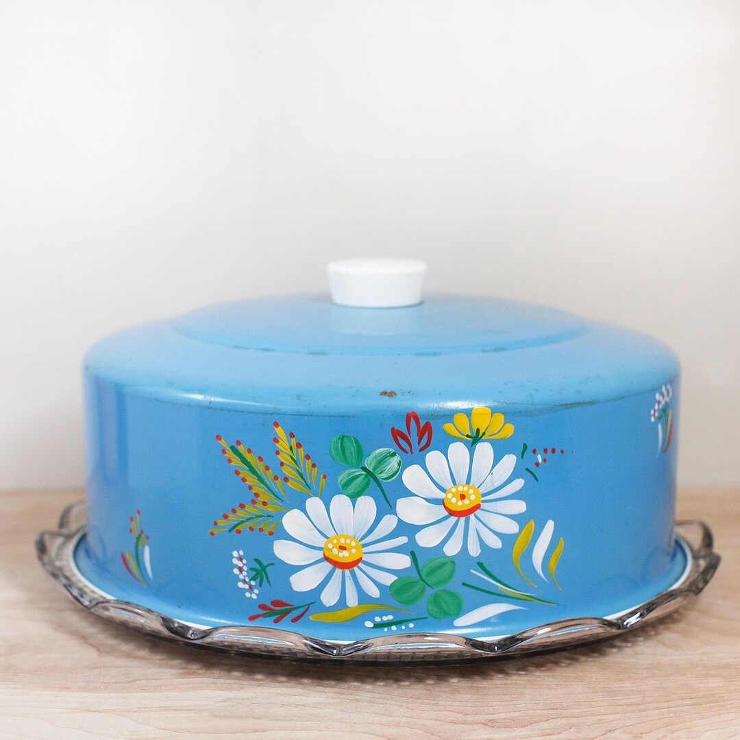 Ransburg Turquoise Blue Floral Cake Saver/ Lovely 40s Metalware W Hand ...