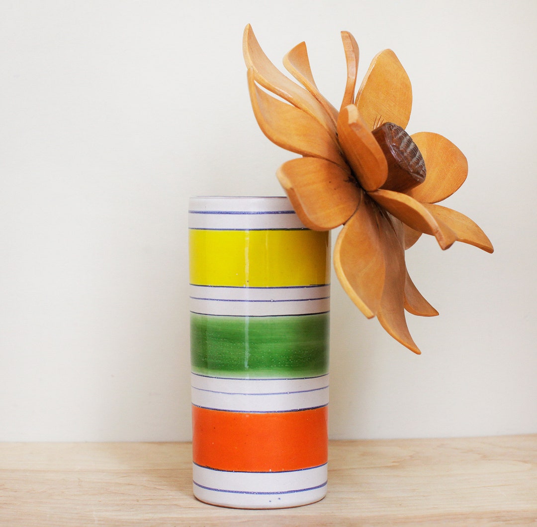 Tall Striped Italian Vase/ Nice Mid Century Multi Colored Vase Glossy ...