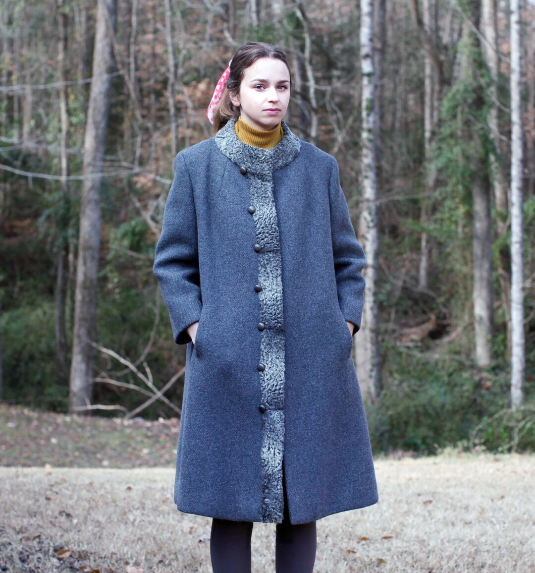 Dan Millstein Gray Wool Coat W Sherling Trim Size Small/ 1960s Full ...