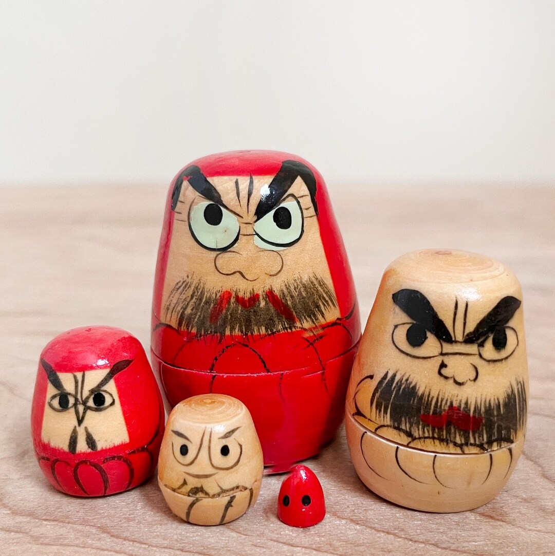 Japanese Daruma Nesting Dolls Set/ Tiny Hand Painted & Signed 5 Doll ...