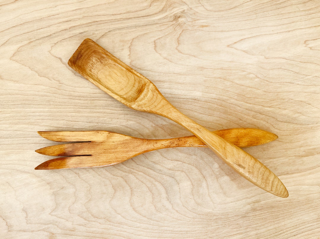 Mid Century Modern Wood Salad Utensils/ MCM Danish Modern Salad Serving ...