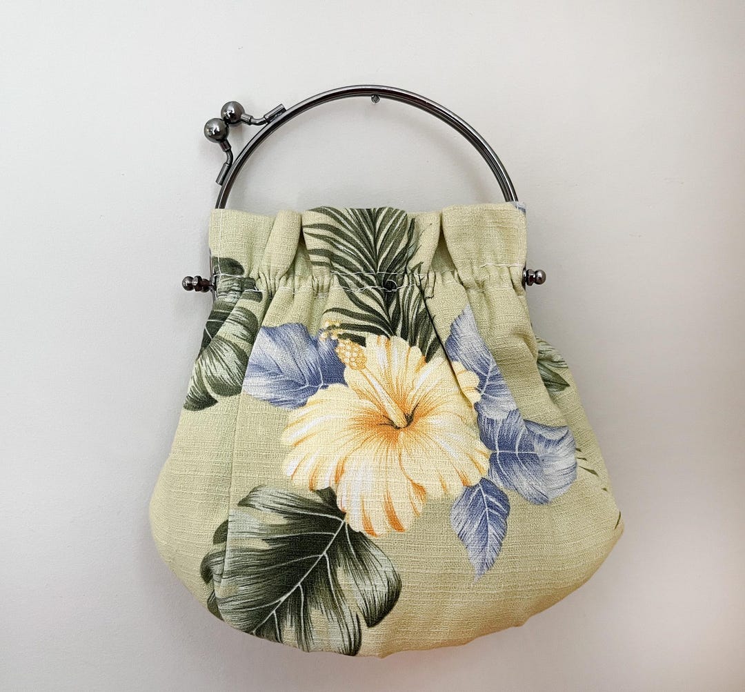 Barkcloth Handbag by Abba Hawaii/ Pretty Hibiscus Print Floral Design ...