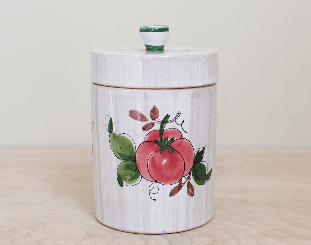 Pretty Hand Painted Italian Canister/ Pretty Design With Tomato & Peas ...