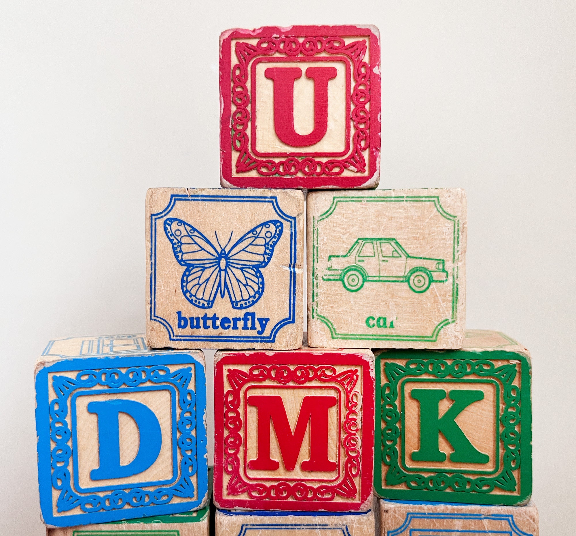 Vintage Alphabet Blocks / Cute Incomplete Set 19 Total, W Animals and ...