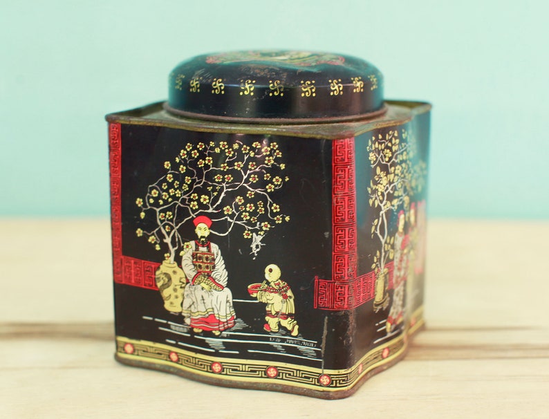 Chinese Tea Tin Container With Beautiful Colors & Design/ | Etsy