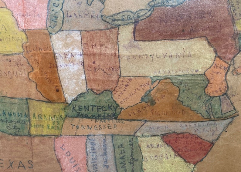 Hand Drawn & Colored US Map Dated 1925/ Wonderful Primitive - Etsy