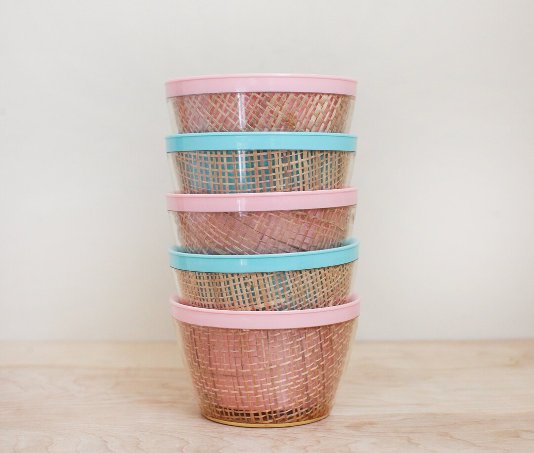 Raffia Ware Melamine Ice Cream Bowls Set of Five/ Fun Aqua Blue Vintage ...