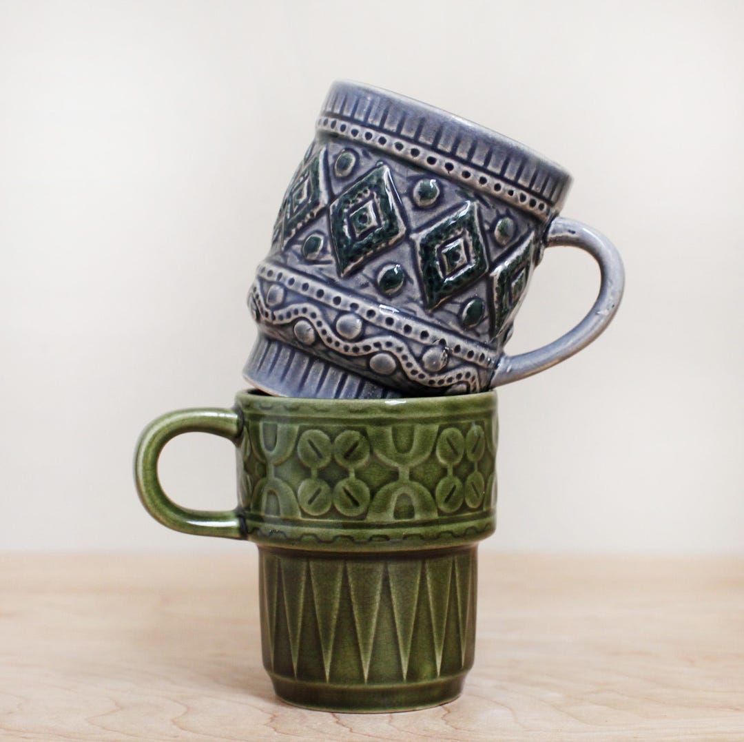 Set of 2 MCM Stacking Mugs/ Super Cute Mismatched Set in Two Designs ...