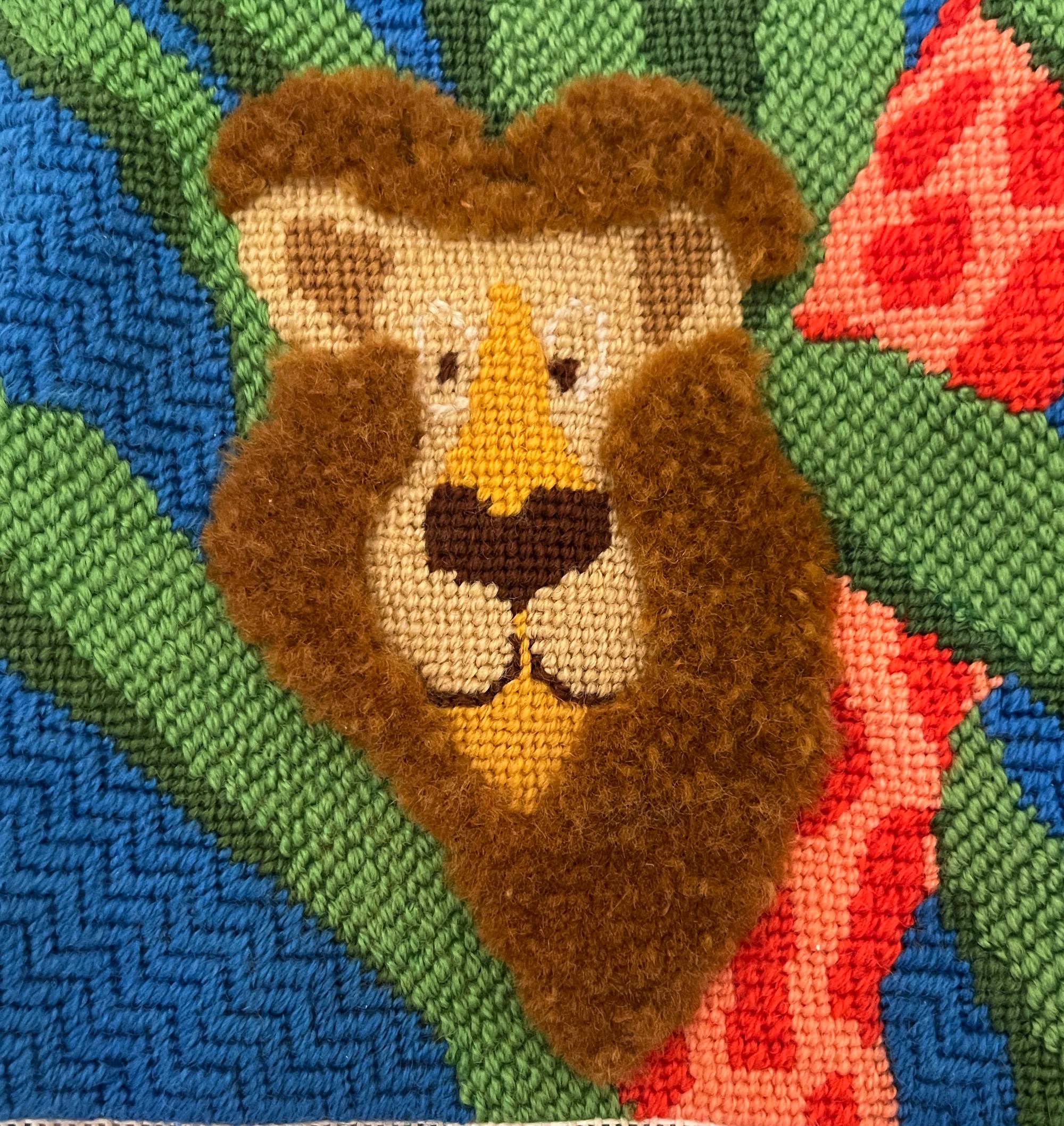 Vintage Jungle Animal Needlepoint Art/ Groovy 70s Unframed Kitschy ...