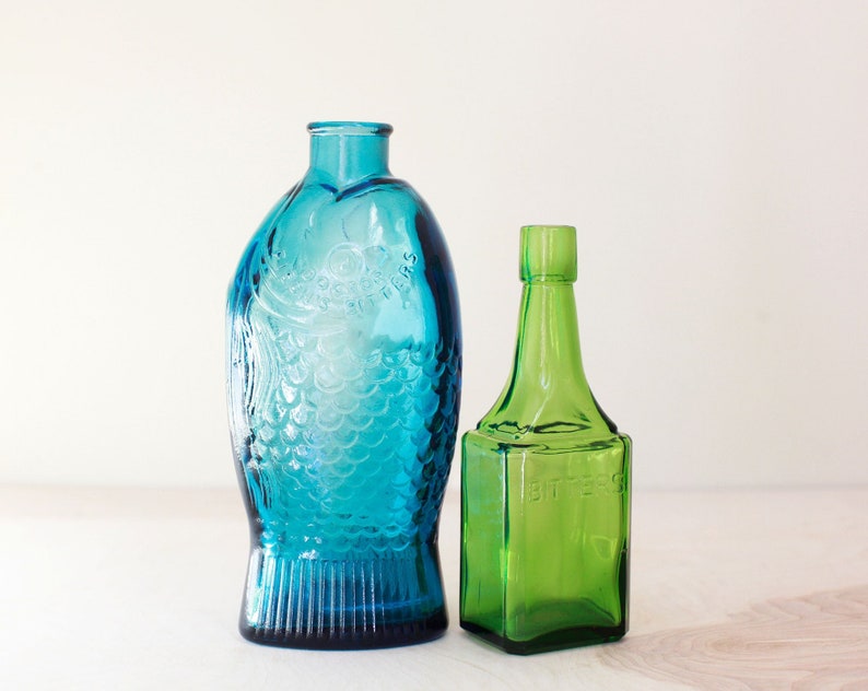 Two Wheaton Bitters Bottles/ Aqua Blue Doctor Fischs Bitters | Etsy