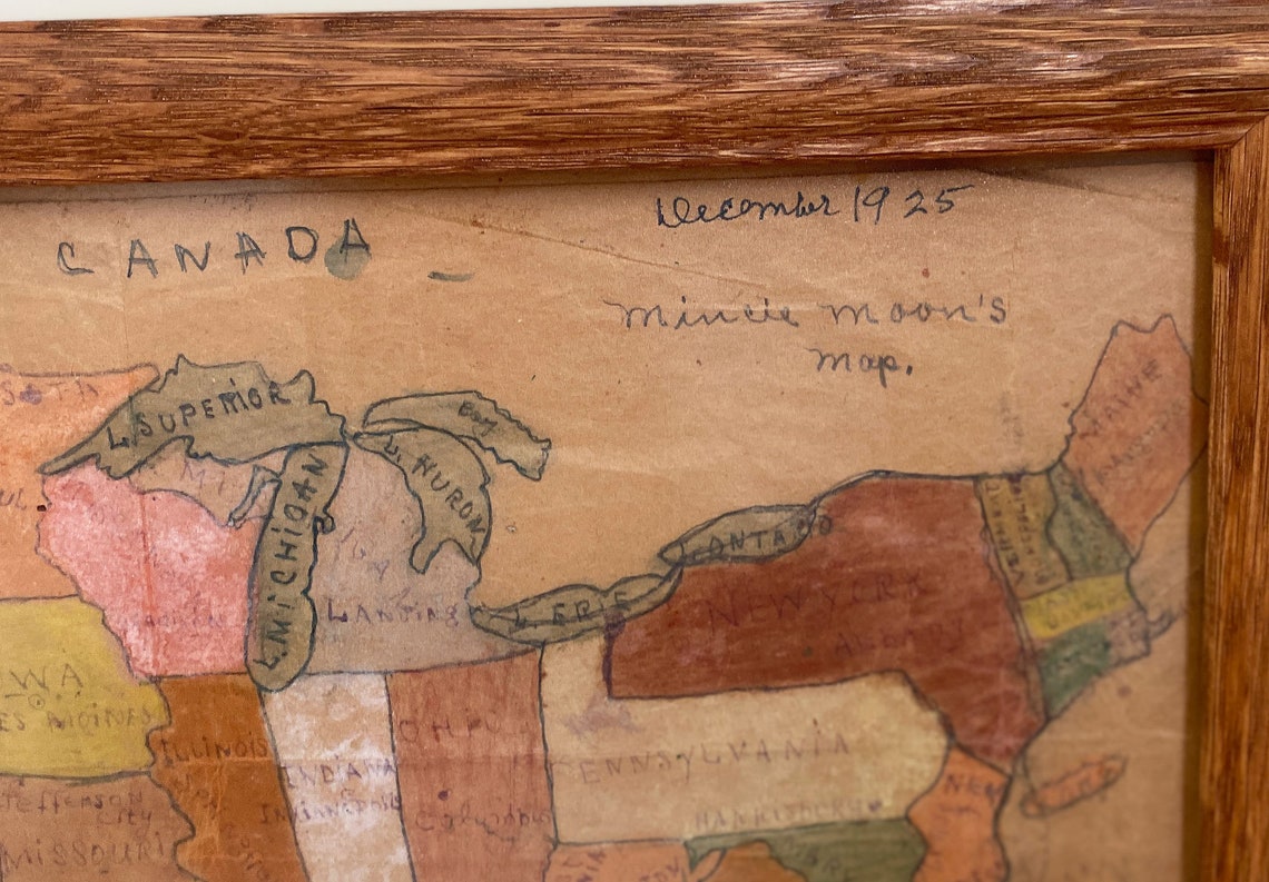 Hand Drawn & Colored US Map Dated 1925/ Wonderful Primitive - Etsy