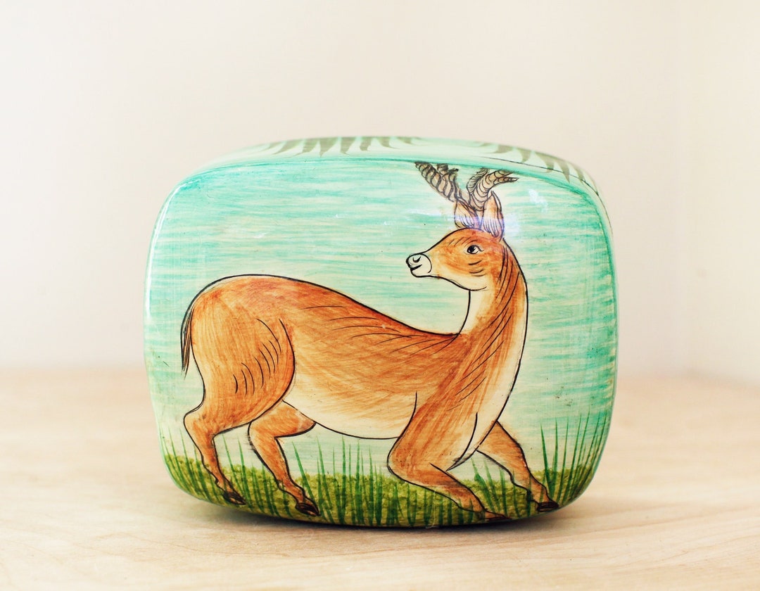 Paper Mache Antelope or Stag Deer Trinket Box/ Pretty Stash Box/ Hand ...